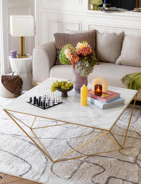 Table basse - Marbre beige waterproof & métal doré - NV GALLERY - GISELLE