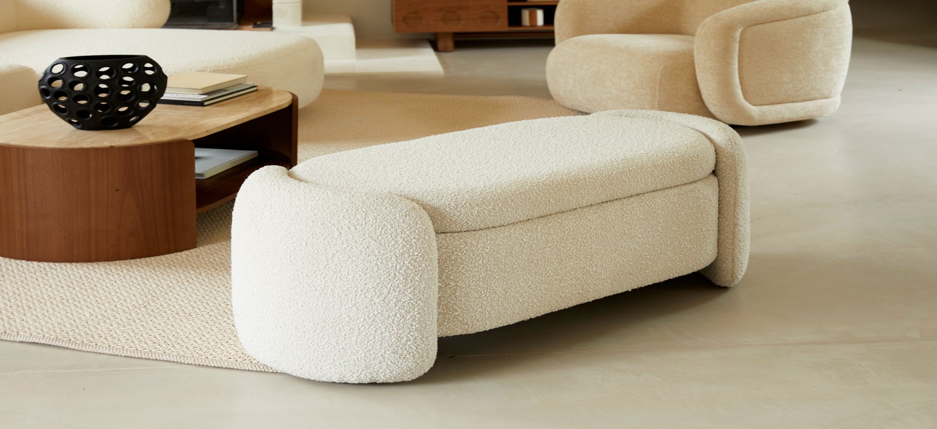 Banc coffre - Blanc avoine bouclé - NV GALLERY - OTO