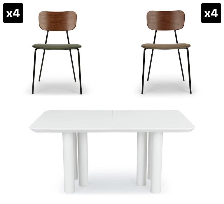 Ensemble chaises + table extensible - Velours + bois blanc - NV GALLERY ...