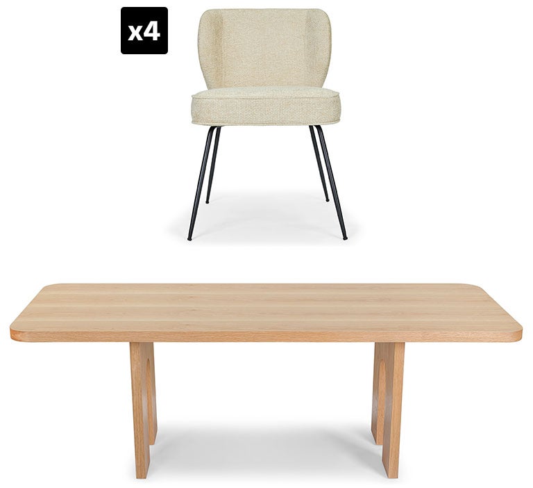 Ensemble chaises + table extensible - Tweed sable + bois naturel - NV GALLERY - WAYNE + DANBURY