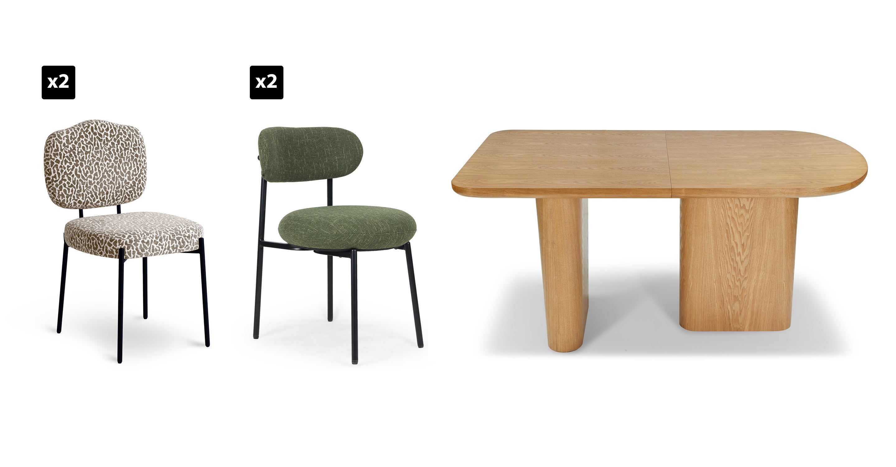 Ensemble 4 chaises + table extensible MAIA + MOGAN + COLUMBIA vert cactus + léopard + bois blond ...